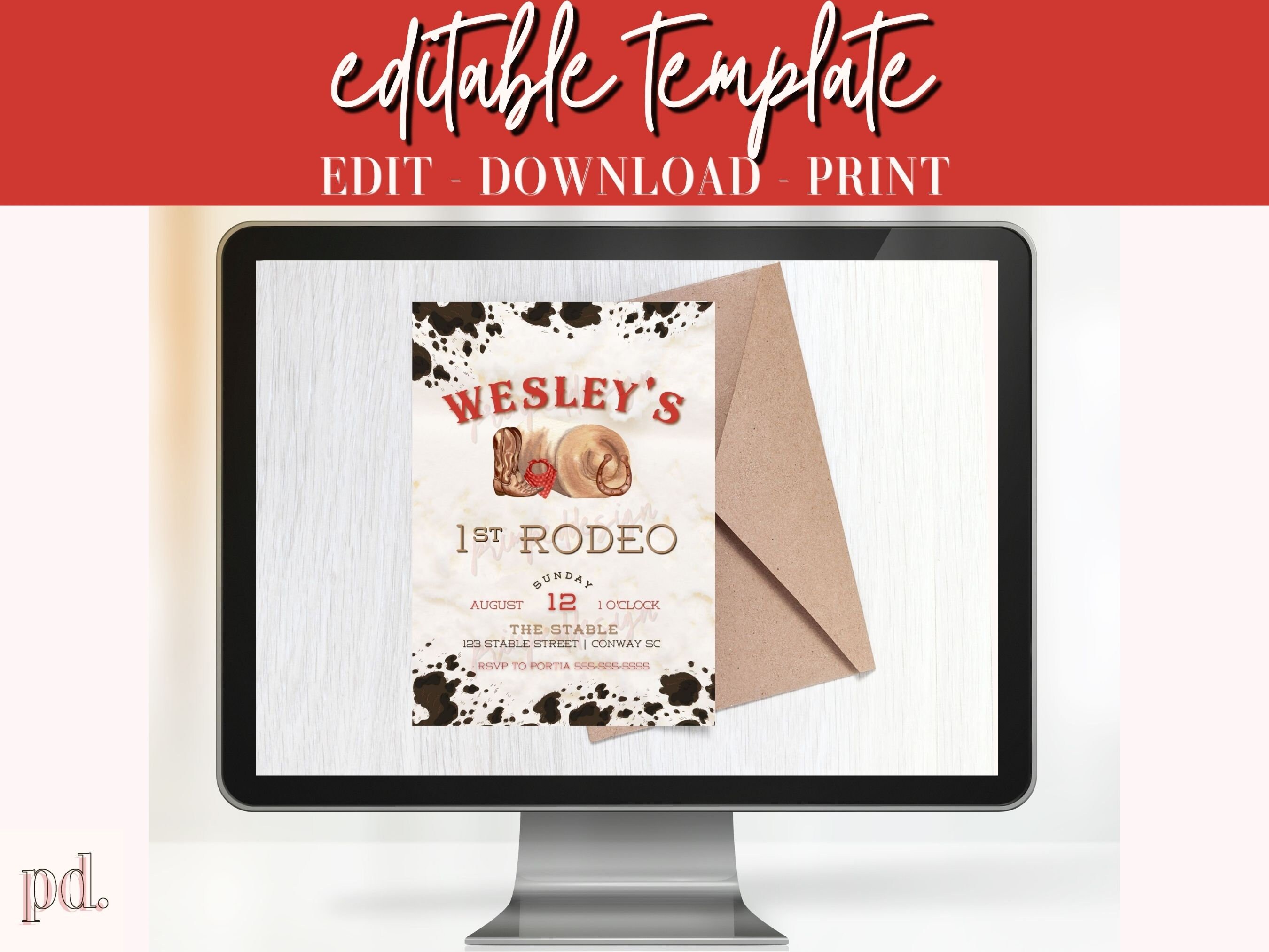 Editable 1st Rodeo Birthday Invitation - Western Rodeo Digital Party ...