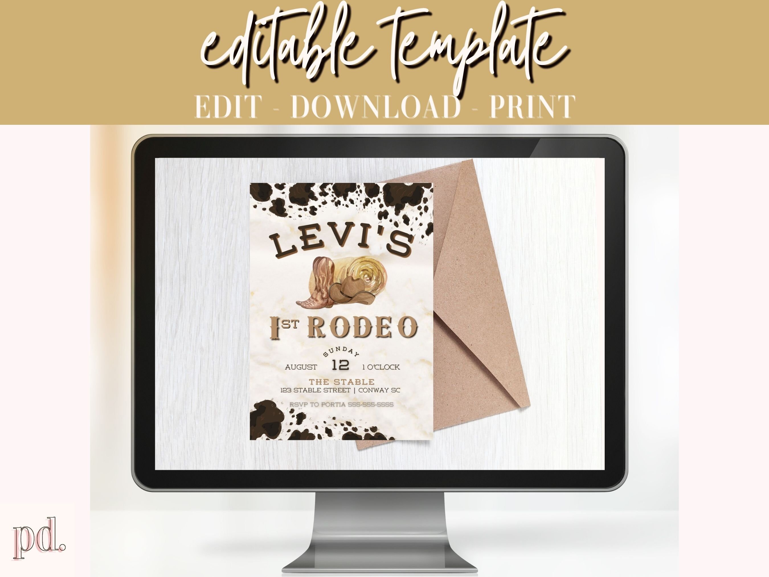 Editable 1st Rodeo Birthday Invitation - Western Rodeo Digital Party ...