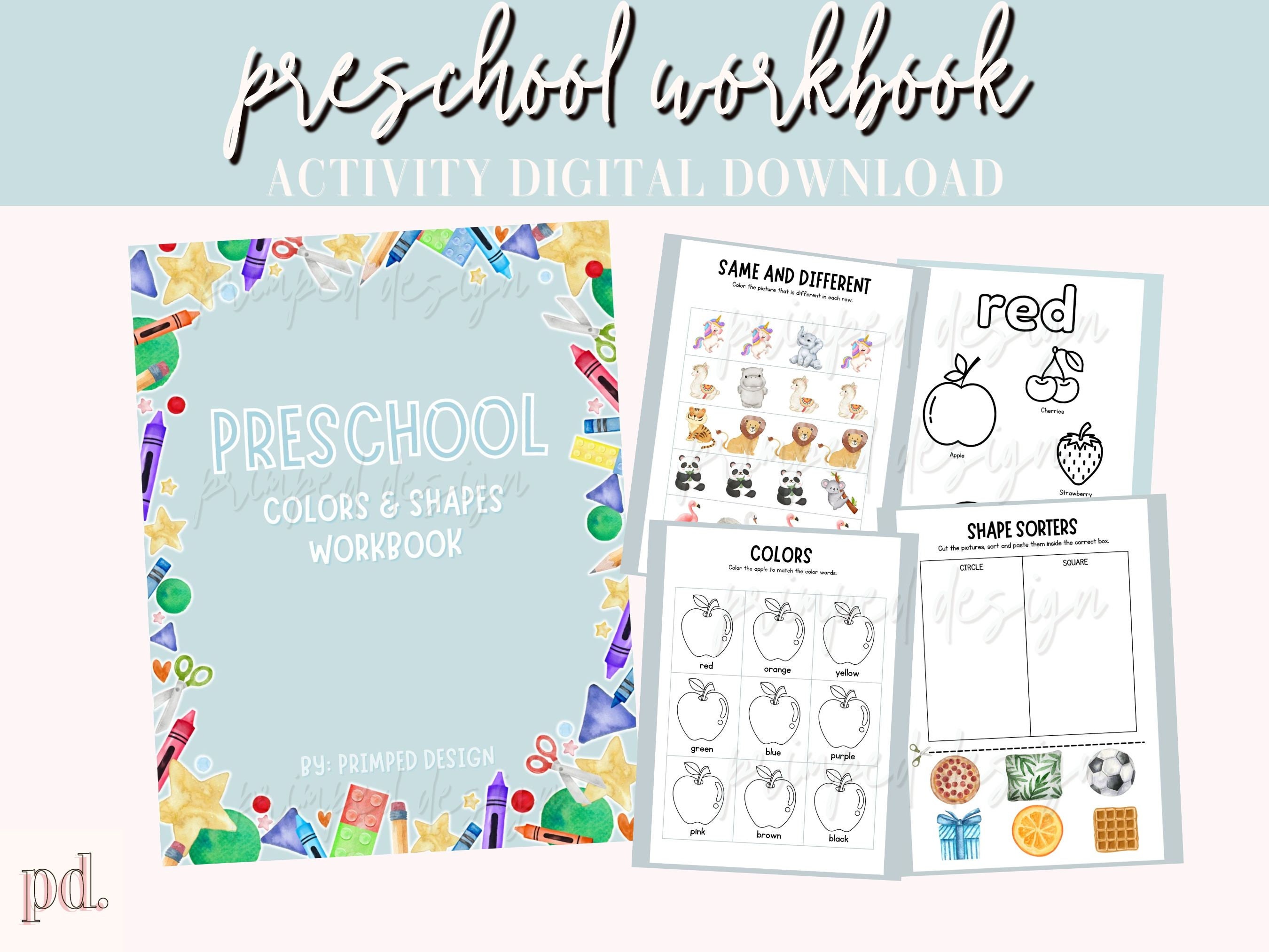 Preschool Colors and Shapes Workbook, Printable Daily Preschool ...