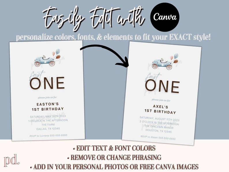 Editable Fast One Birthday Invitation - Car Racing Birthday Digital ...