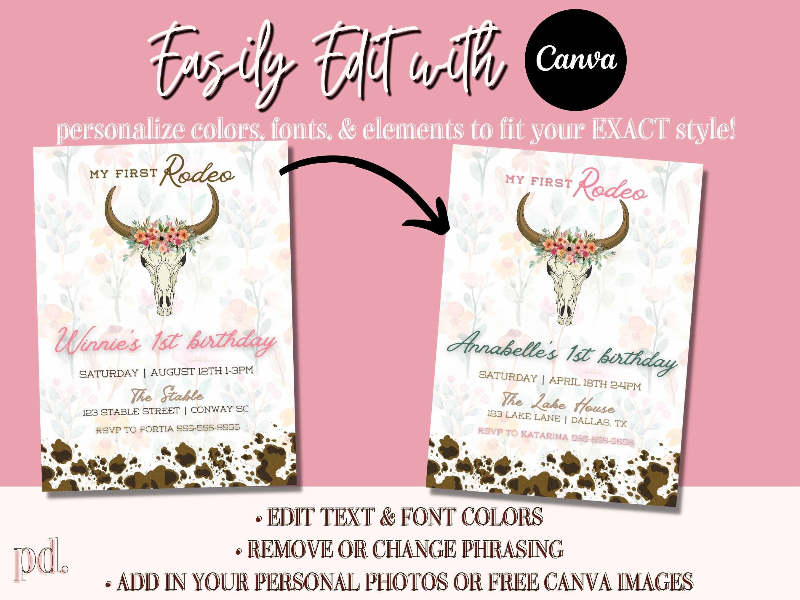 Editable Floral 1st Rodeo Birthday Invitation - Girl Western Digital ...