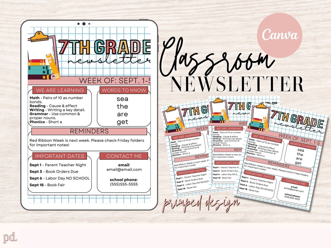 7th Grade Editable School Newsletter, Weekly Classroom Newsletter ...
