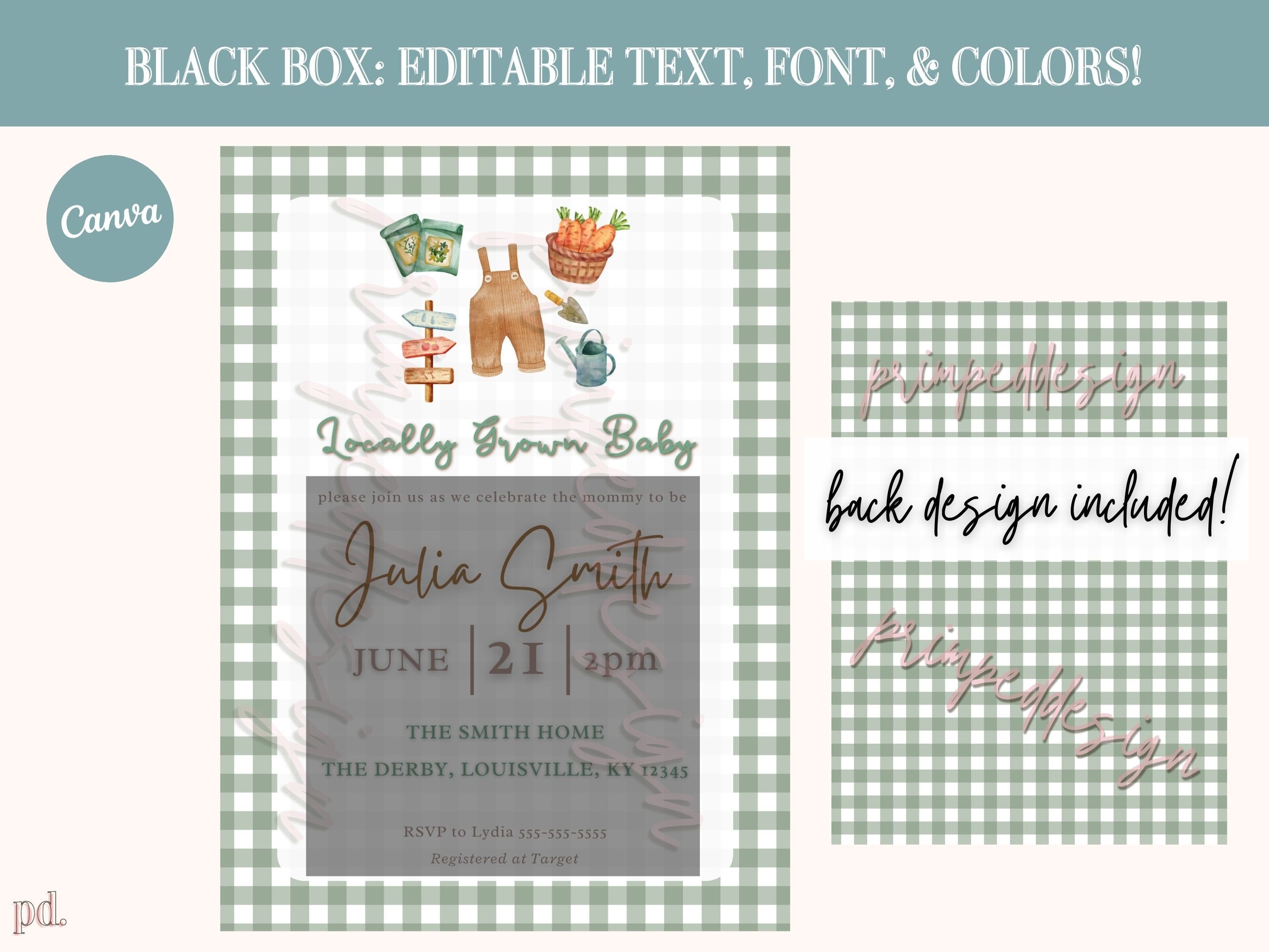 Editable Locally Grown Baby Shower Invitation - Digital Garden Baby ...