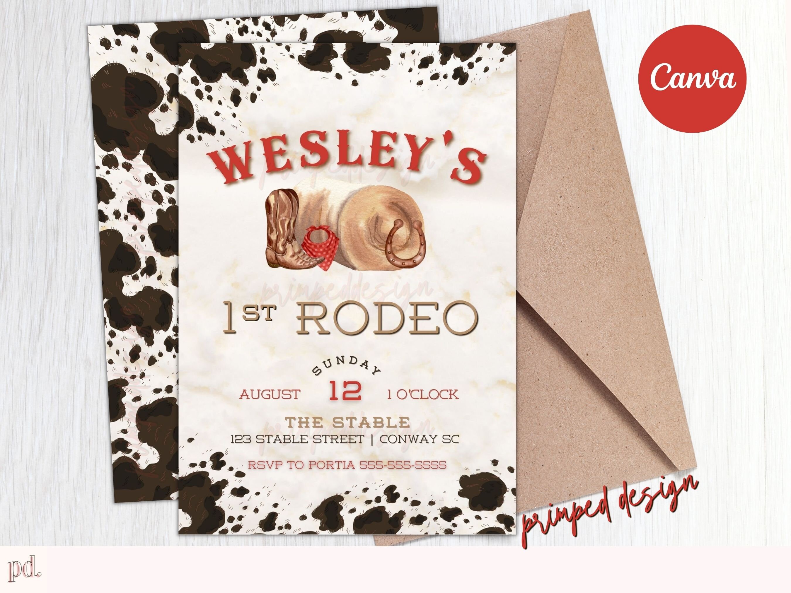 Editable 1st Rodeo Birthday Invitation - Western Rodeo Digital Party ...