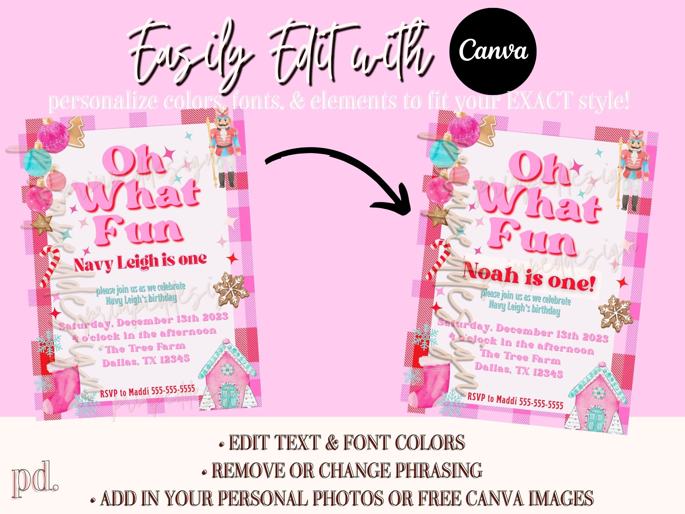 Editable Christmas Birthday Invitation Oh What Fun Christmas Birthday ...