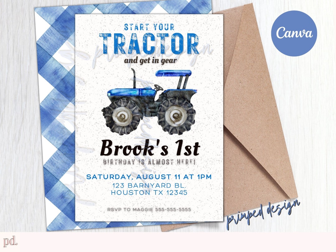 Editable Tractor Birthday Invitation Template, Any Age Blue Tractor ...