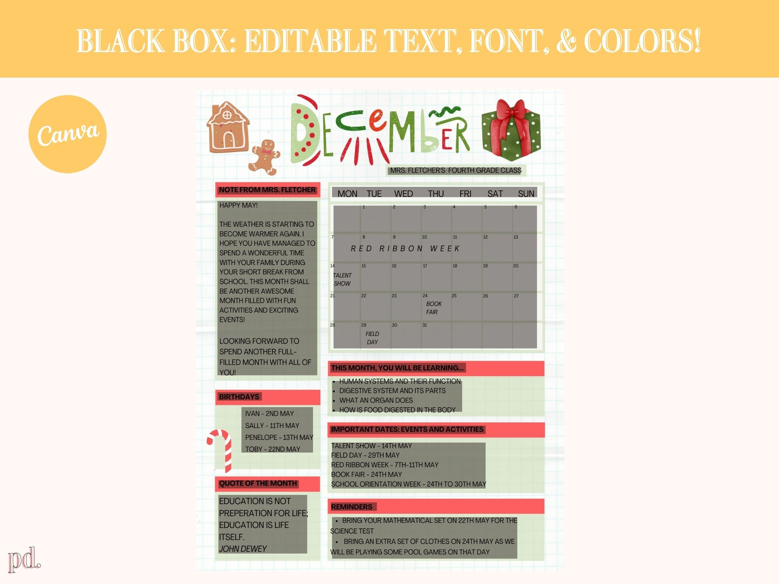 12 Month Newsletter Template, Editable School Newsletter, Monthly ...