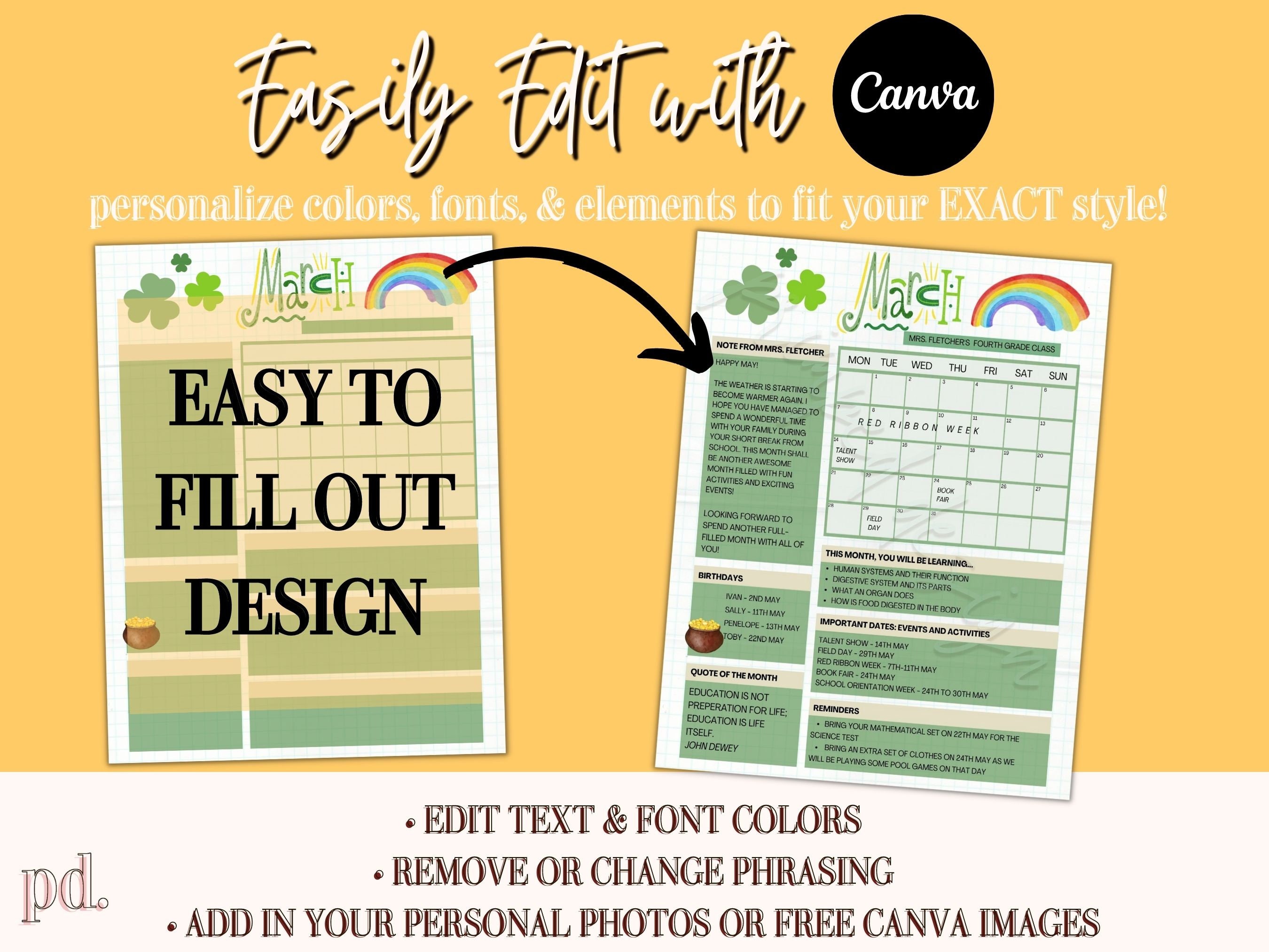 12 Month Newsletter Template, Editable School Newsletter, Monthly ...