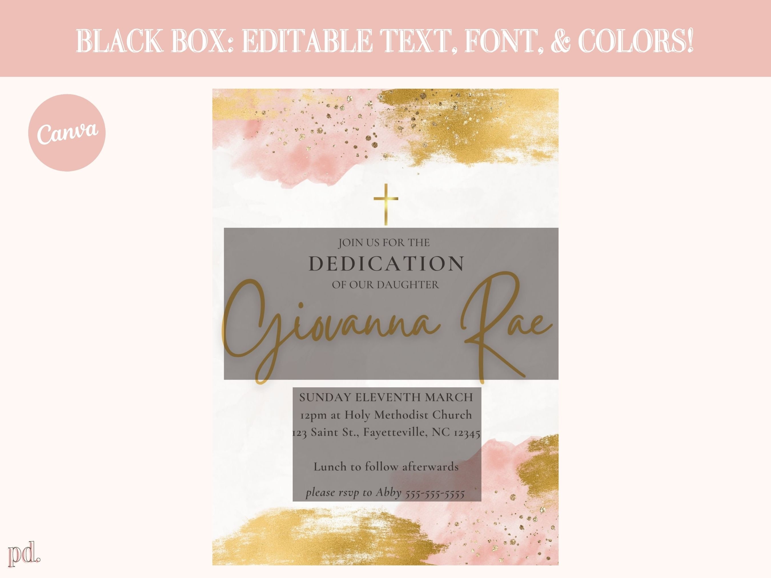 Editable Baby Pink Watercolor Christening Invitation - Dedication ...