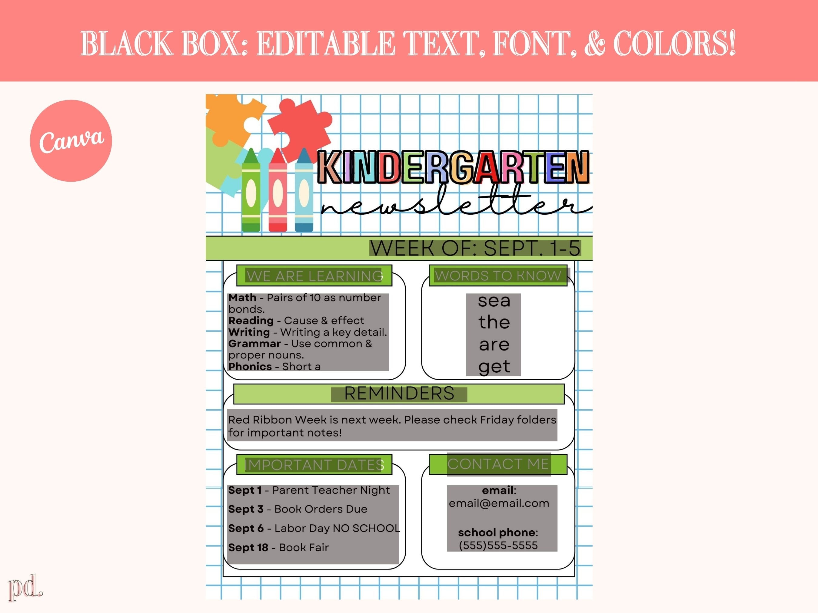 Kindergarten Editable School Newsletter, Weekly Classroom Newsletter ...