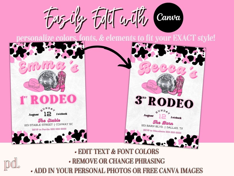 Editable 1st Rodeo Birthday Invitation - Disco Rodeo Digital Party ...