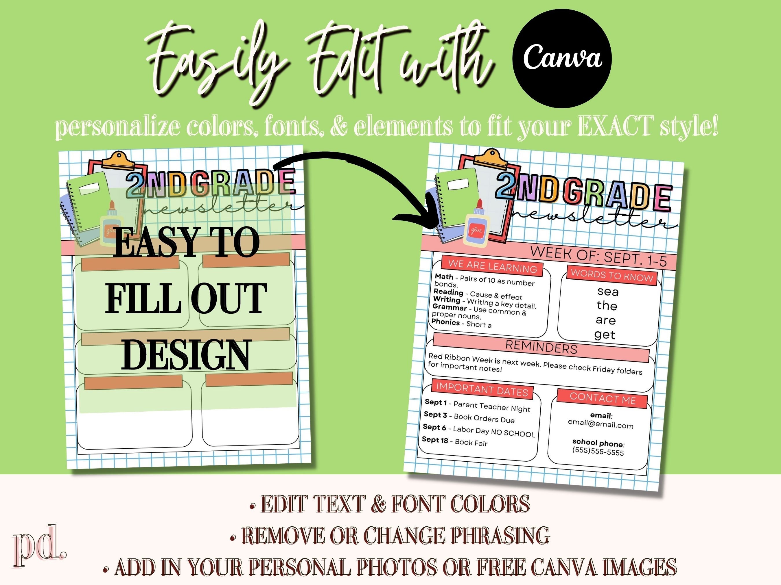2nd Grade Editable School Newsletter, Weekly Classroom Newsletter ...