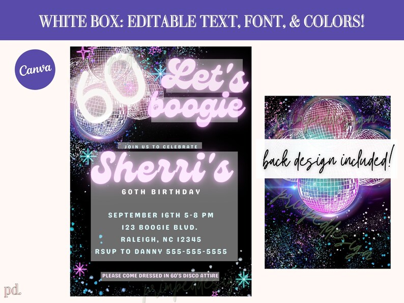 Editable Neon Disco Groovy Invitation - Disco Let's Boogie Birthday ...