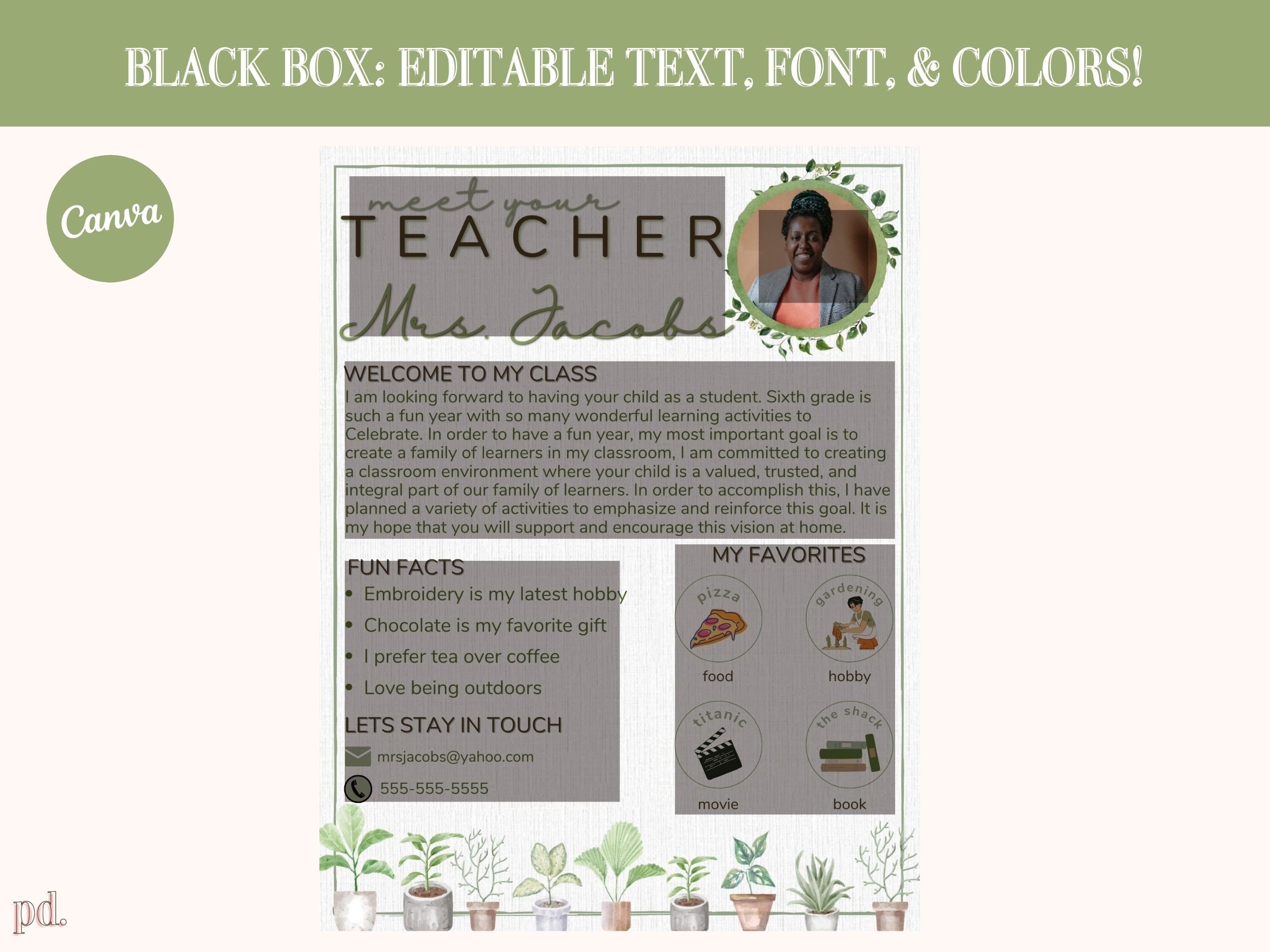 Meet the Teacher Editable Template, Plant Vibes Back to School Welcome ...