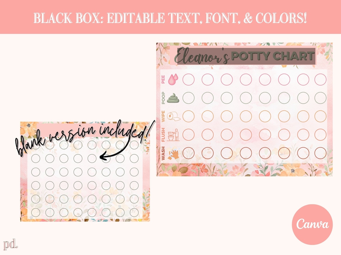Editable Floral Potty Training Chart Custom Sticker Chart Potty ...