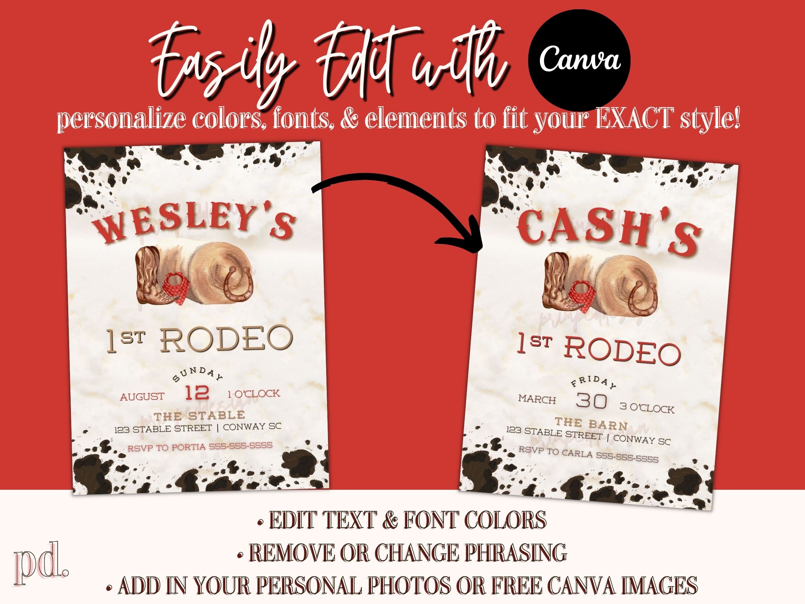 Editable 1st Rodeo Birthday Invitation - Western Rodeo Digital Party ...