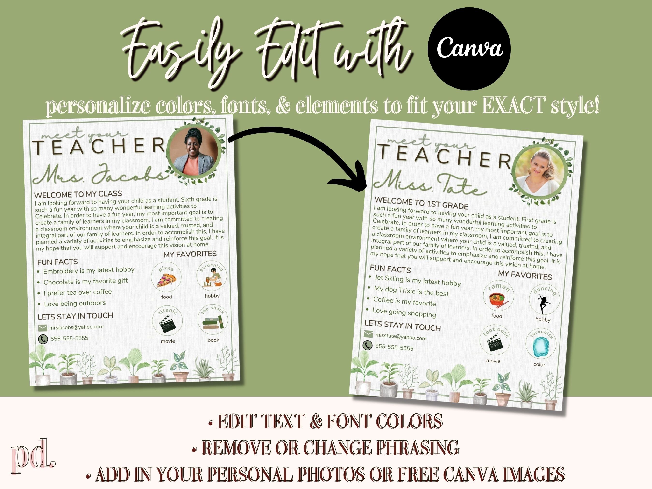 Meet the Teacher Editable Template, Plant Vibes Back to School Welcome ...