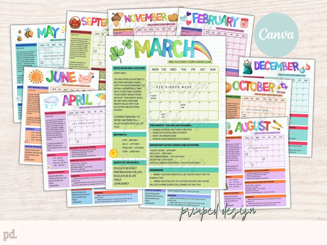 12 Month Newsletter Template, Editable School Newsletter, Monthly ...