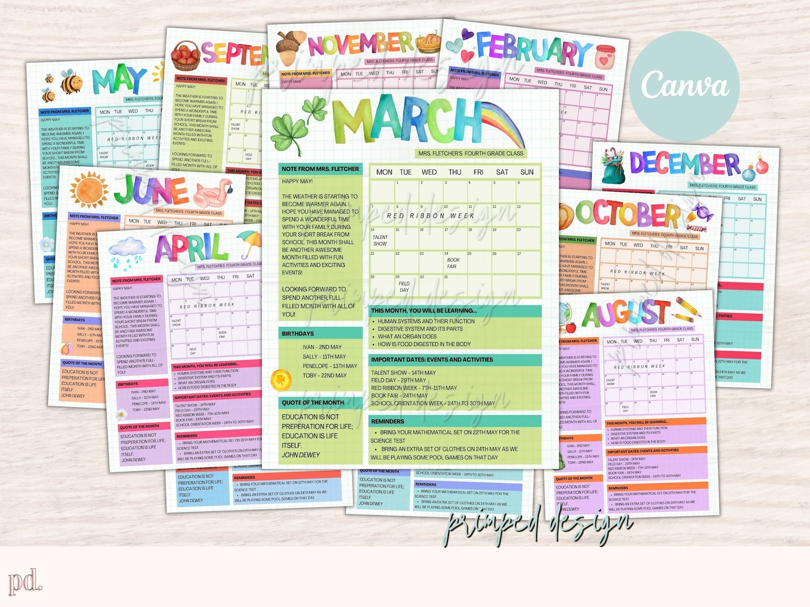 12 Month Newsletter Template, Editable School Newsletter, Monthly ...