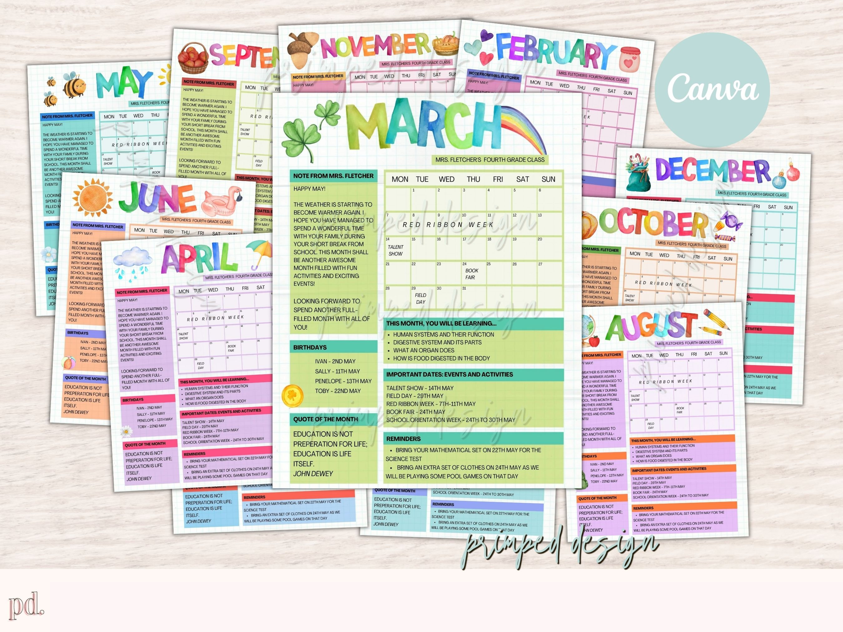 12 Month Newsletter Template, Editable School Newsletter, Monthly ...