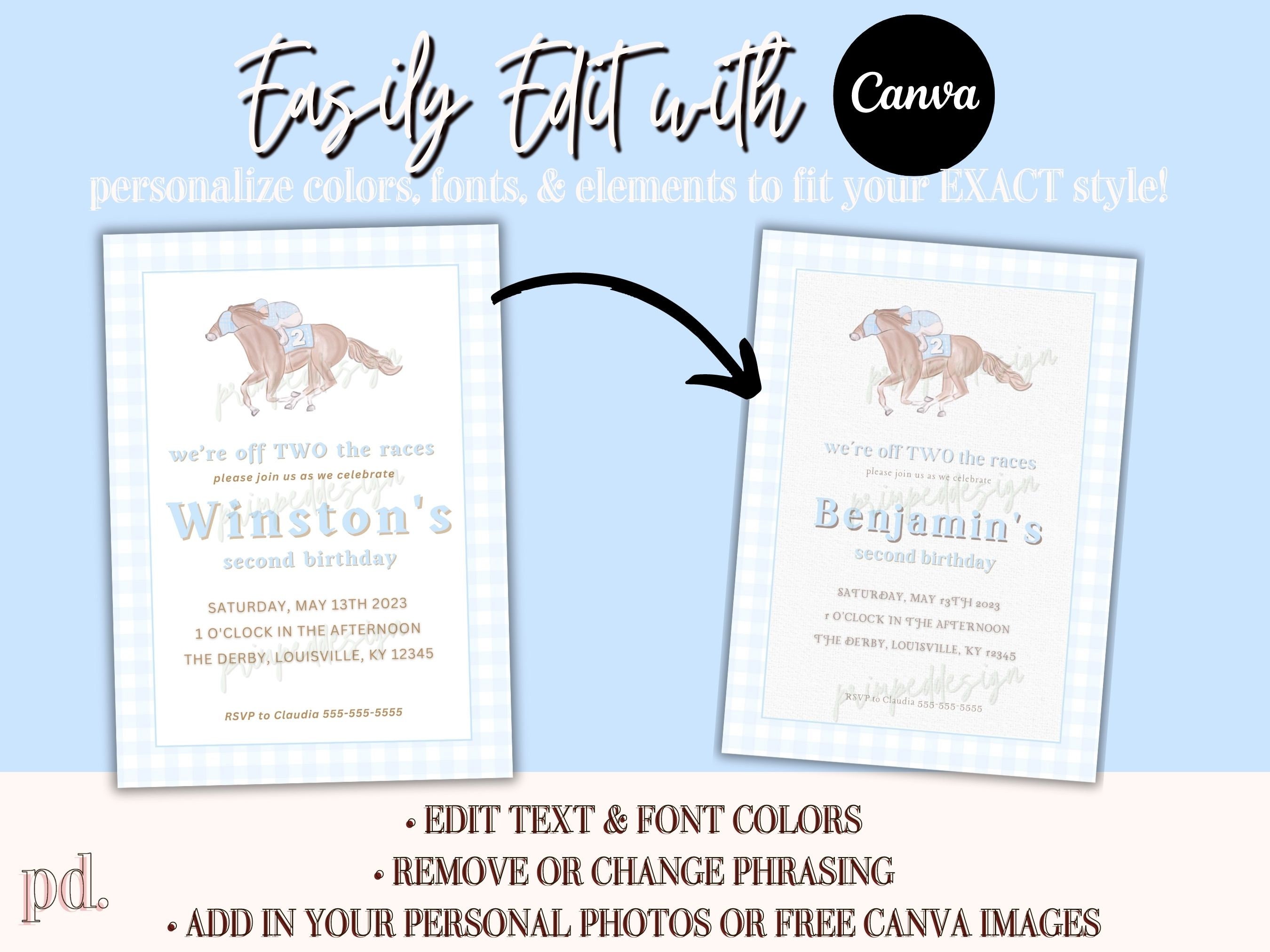 Editable off TWO the Races Birthday Invitation - Horse Digital Party ...