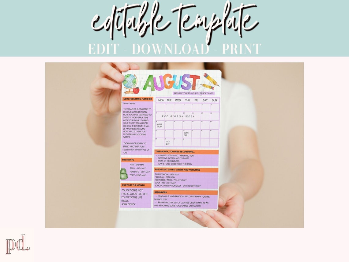 12 Month Newsletter Template Editable School Newsletter - Etsy