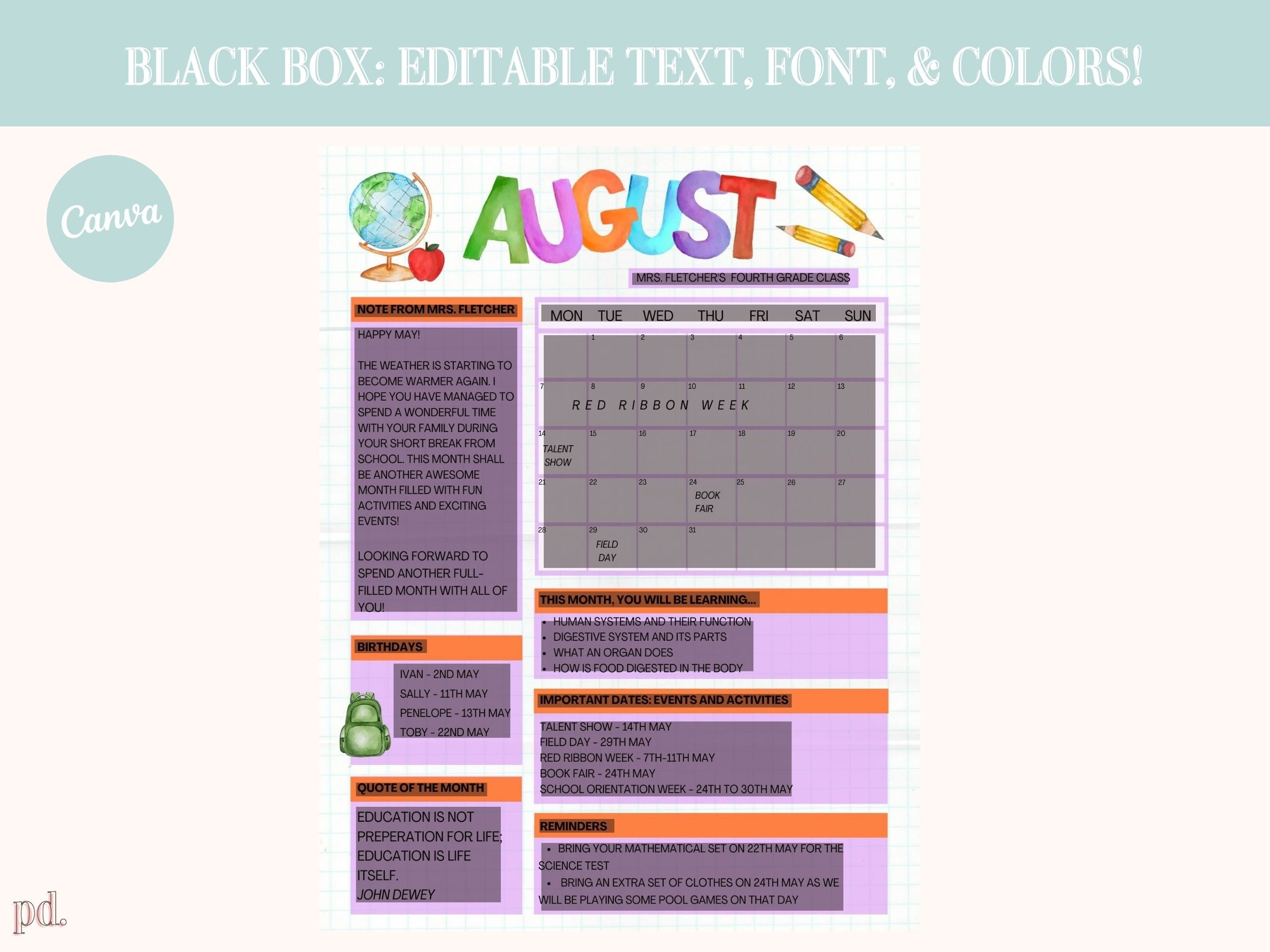 12 Month Newsletter Template Editable School Newsletter - Etsy