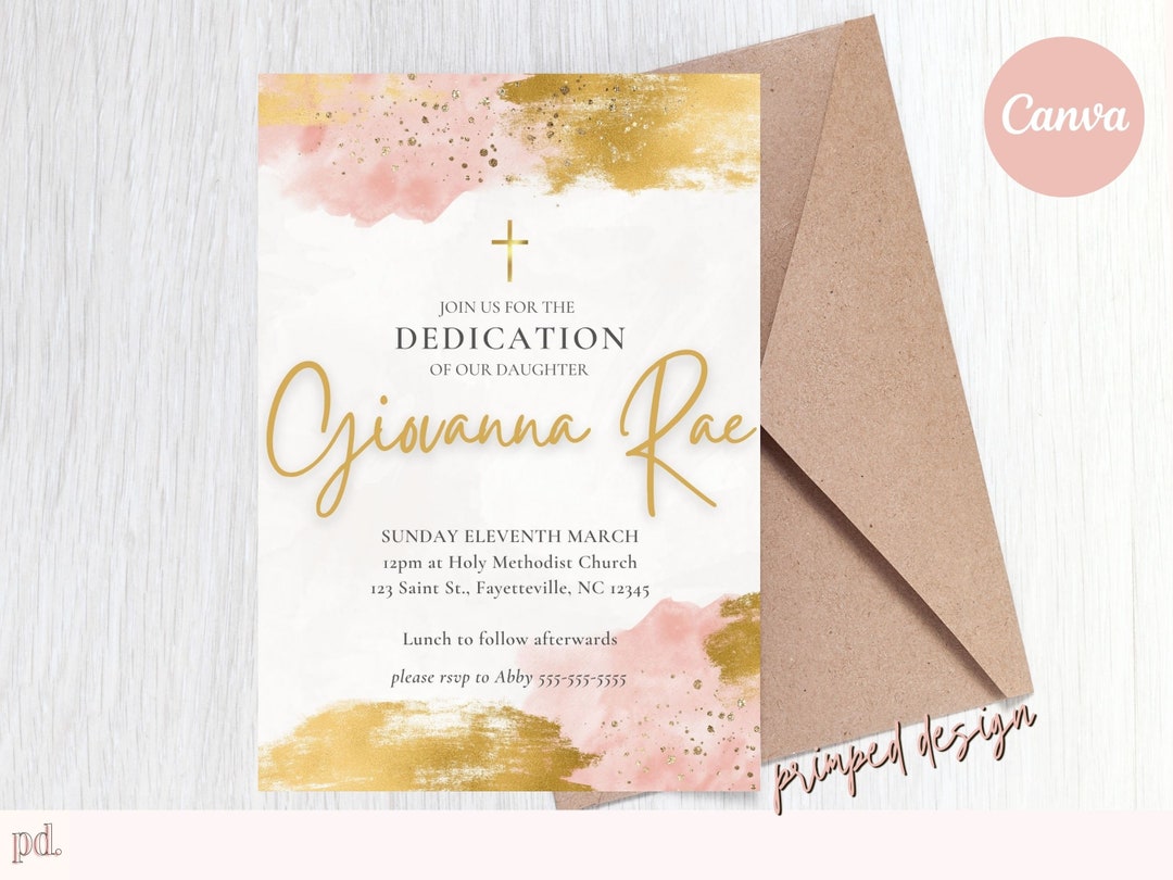 Editable Baby Pink Watercolor Christening Invitation - Dedication ...