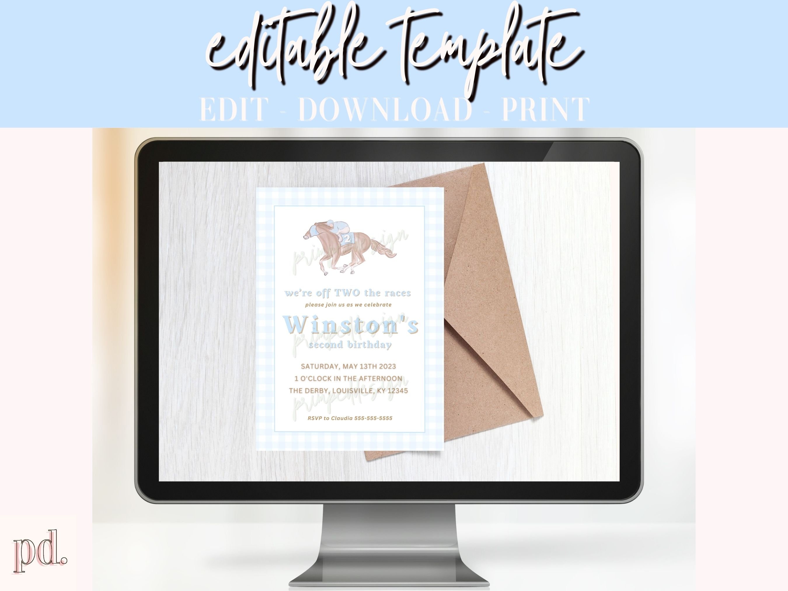 Editable off TWO the Races Birthday Invitation Horse Digital Party ...