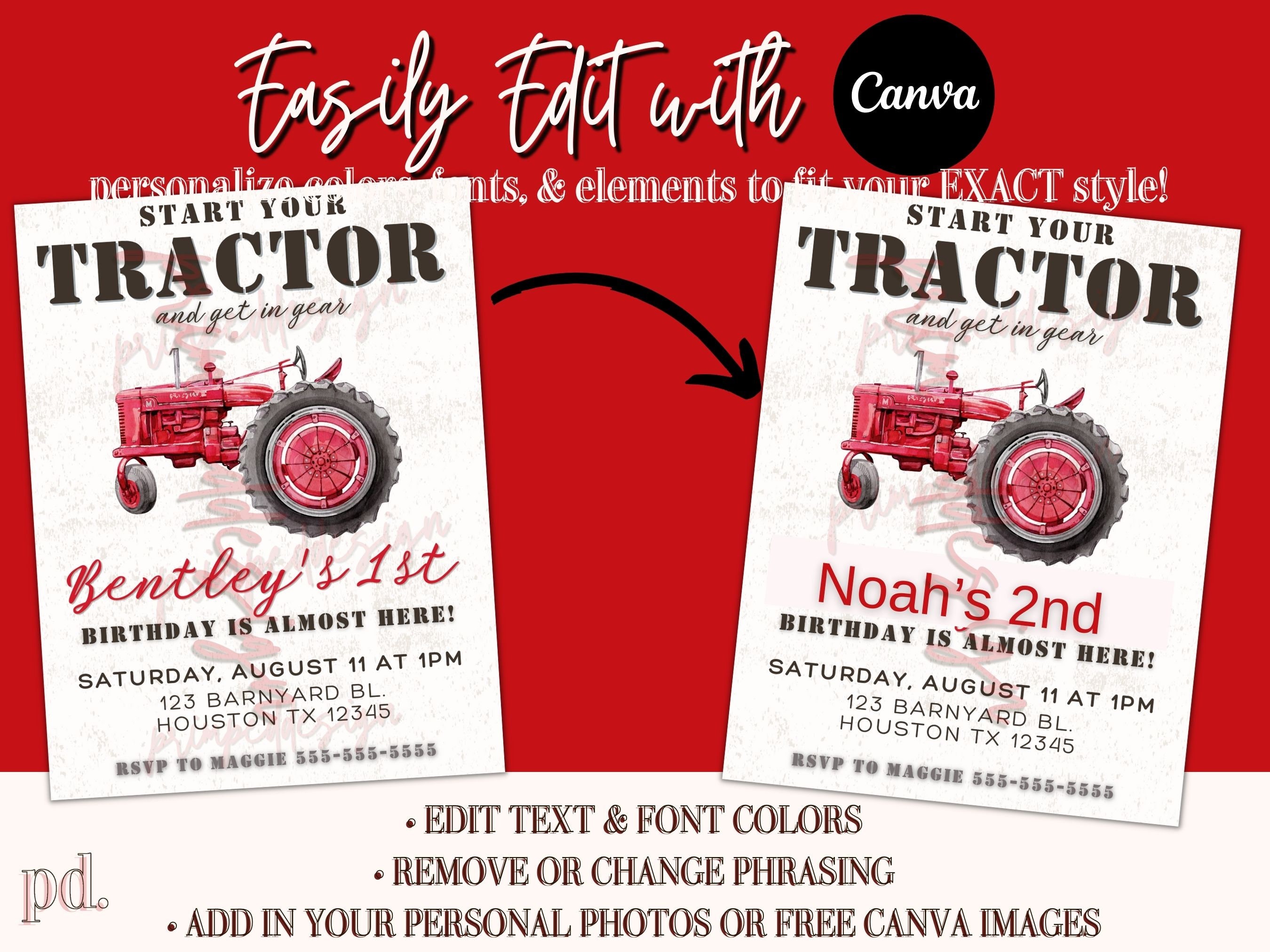Editable Tractor Birthday Invitation Template, Any Age Red Tractor ...