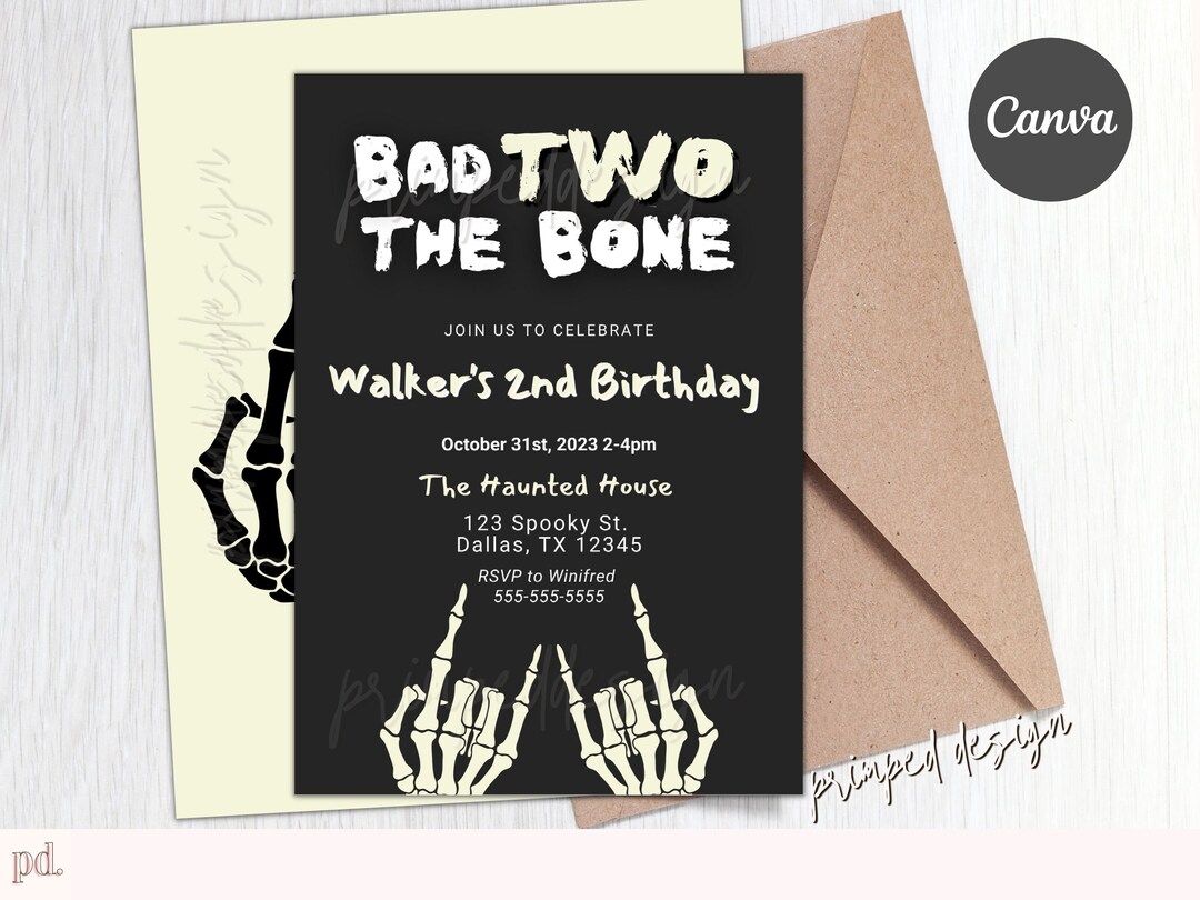 Editable Bad 2 the Bone Party Invitation, Halloween Birthday Digital ...