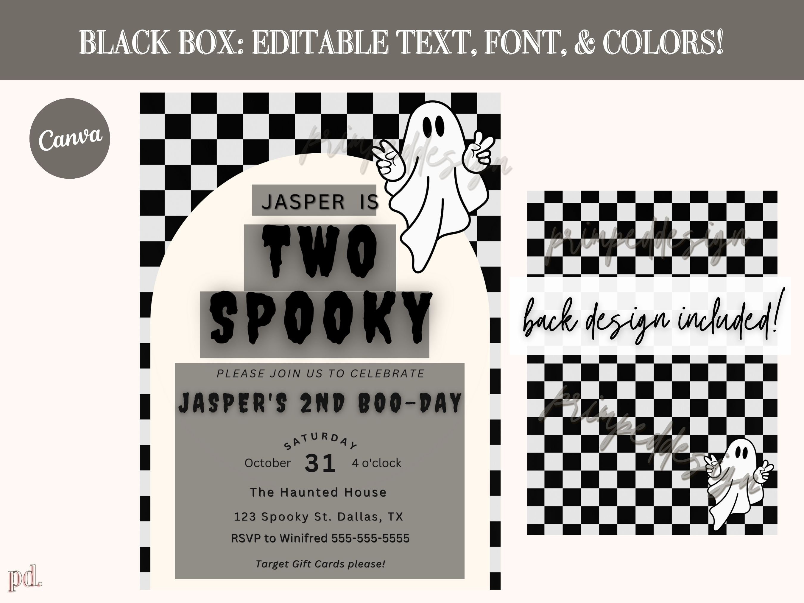 Editable Two Spooky Party Invitation, Halloween Birthday Digital Party ...