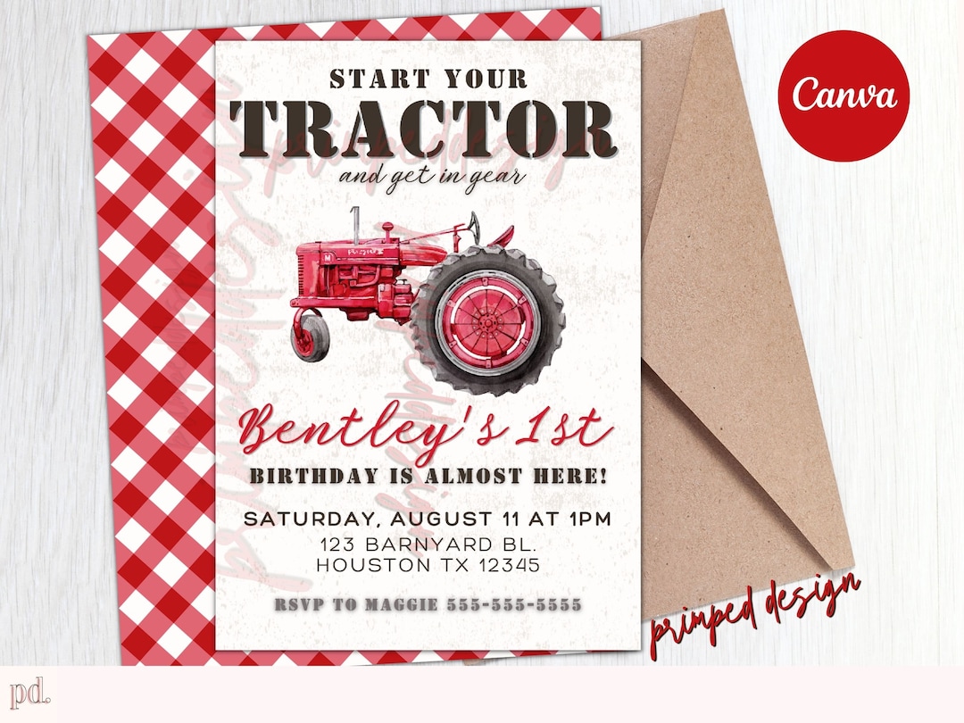 Editable Tractor Birthday Invitation Template, Any Age Red Tractor ...