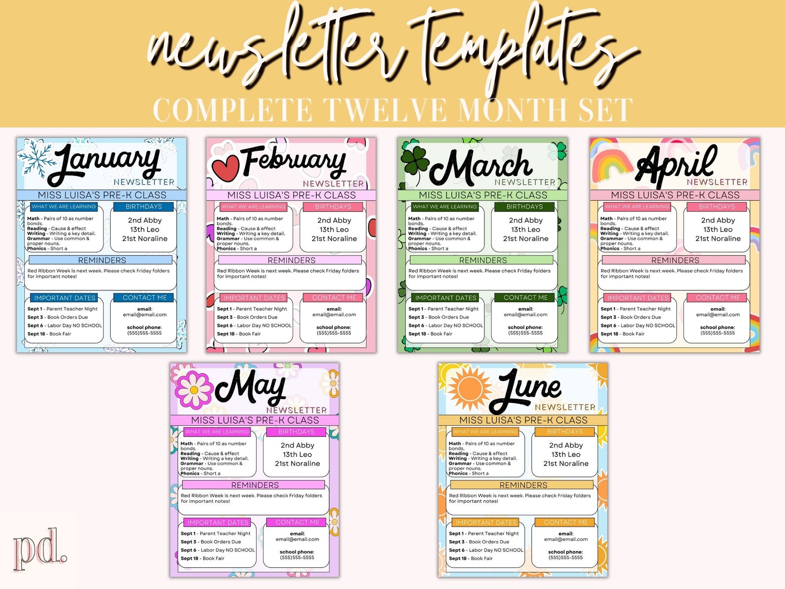12 Month Newsletter Template Editable School Newsletter - Etsy