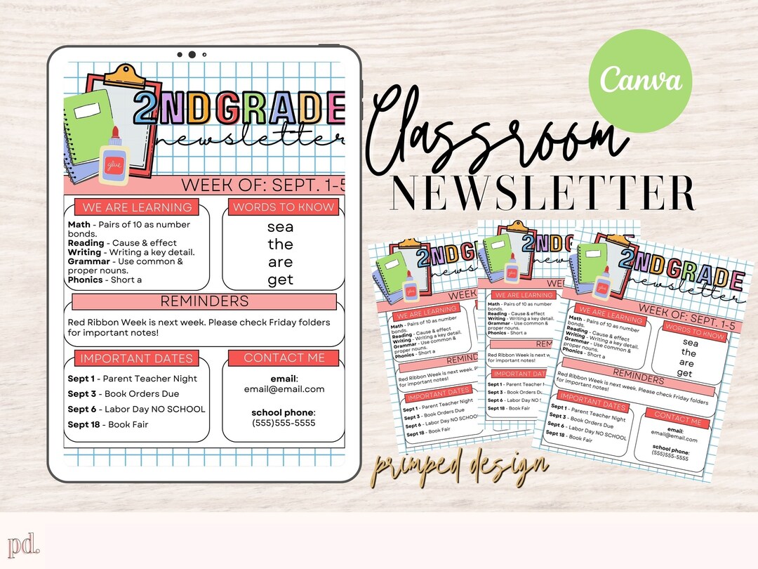 2nd Grade Editable School Newsletter, Weekly Classroom Newsletter ...