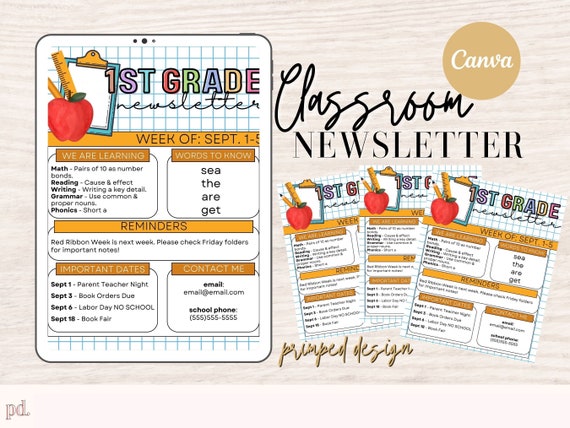 1st Grade Editable School Newsletter Weekly Classroom - Etsy