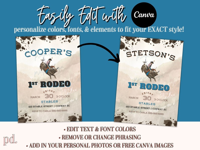 Editable 1st Rodeo Birthday Invitation - Western Rodeo Digital Party ...