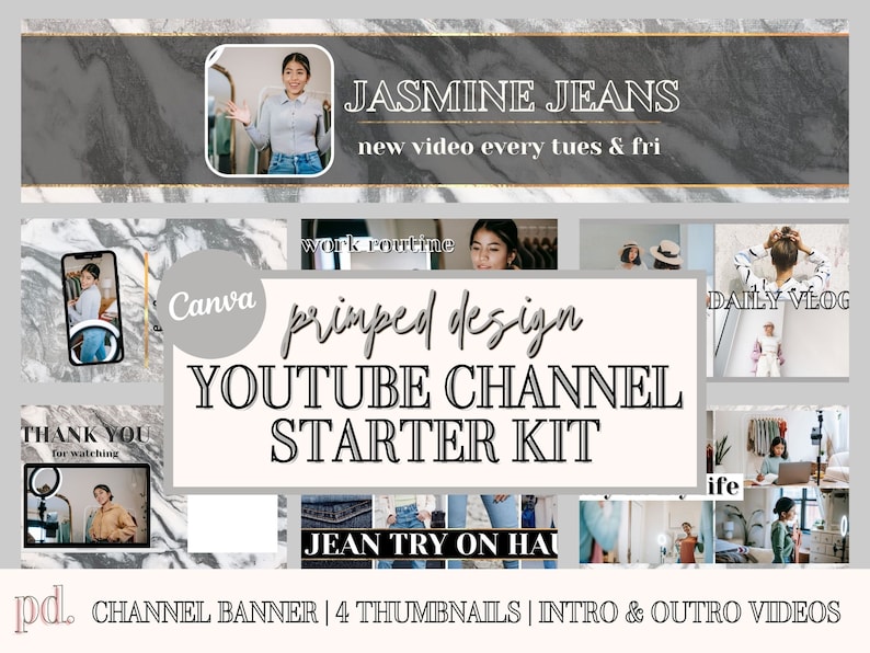 Chic Youtube Channel Starter Kit - Editable Canva Templates - Youtube ...