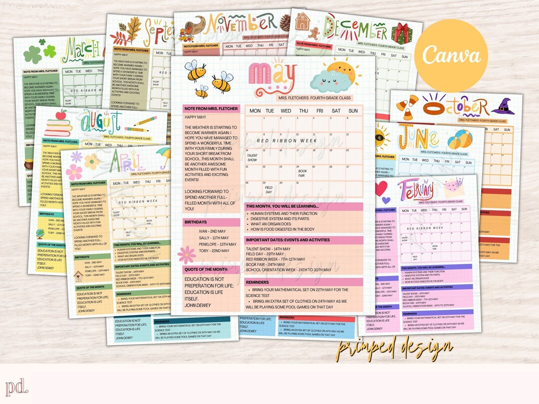 12 Month Newsletter Template, Editable School Newsletter, Monthly ...