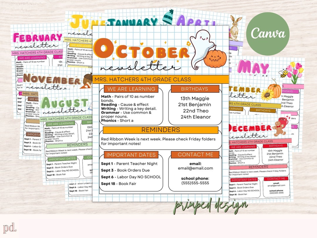 12 Month Newsletter Template, Editable School Newsletter, Monthly ...