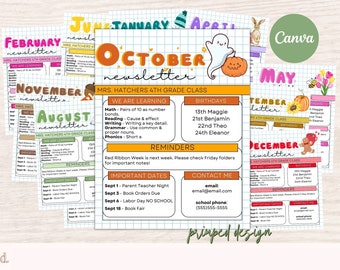 Editable School Newsletter, Monthly Classroom Newsletter, 12 Month ...