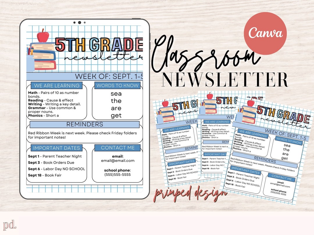 5th Grade Editable School Newsletter, Weekly Classroom Newsletter ...