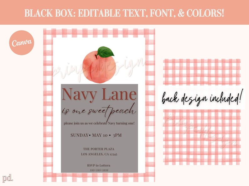 Editable One Sweet Peach Birthday Invitation Peach Digital Party ...