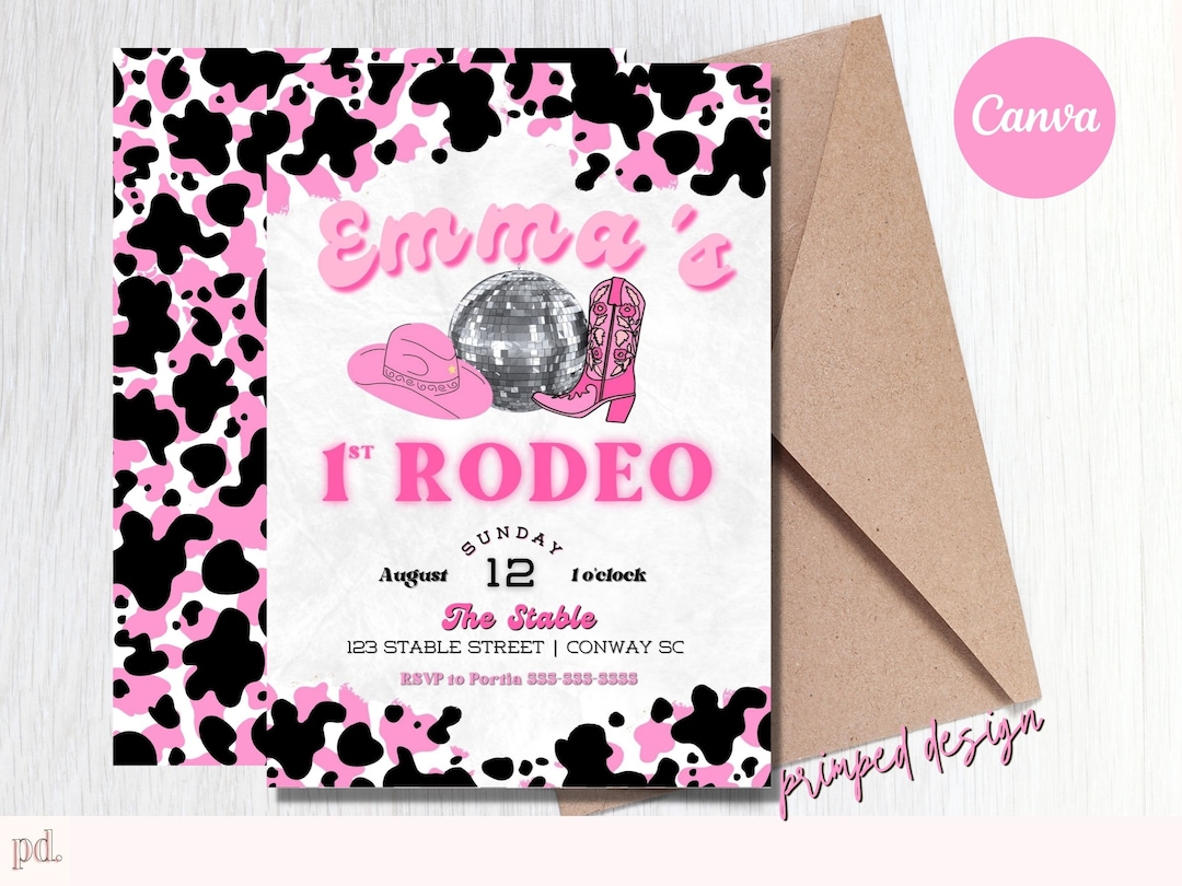 Editable 1st Rodeo Birthday Invitation - Disco Rodeo Digital Party ...