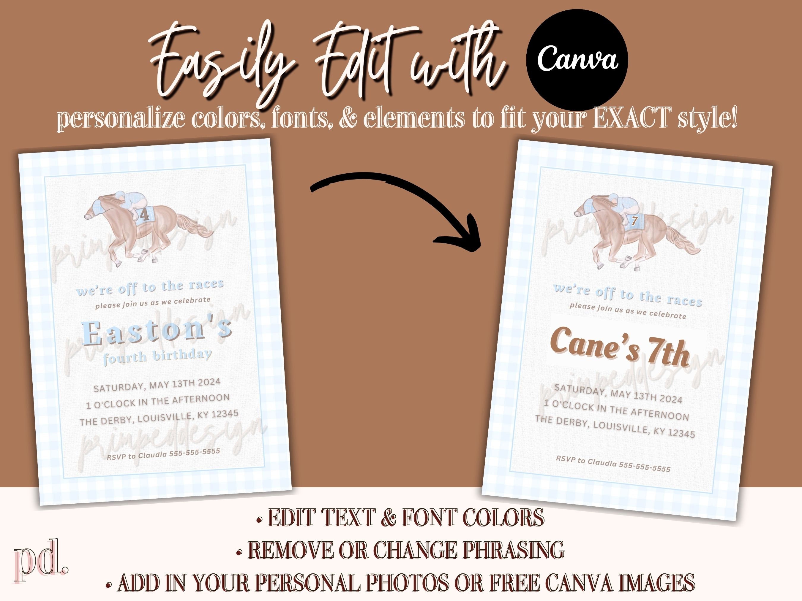 Editable off to the Races Birthday Invitation - Horse Digital Party ...