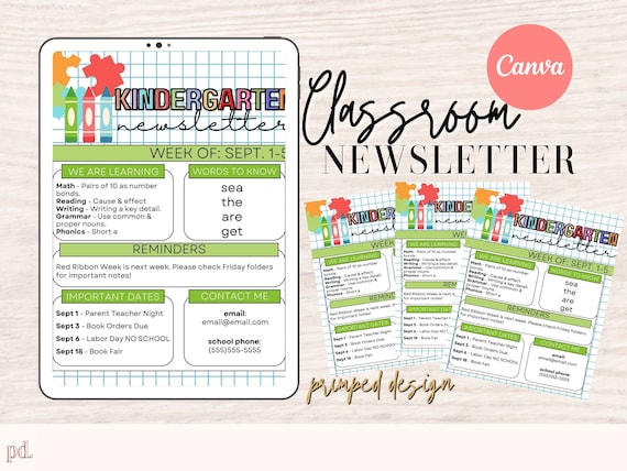 Kindergarten Editable School Newsletter Weekly Classroom - Etsy