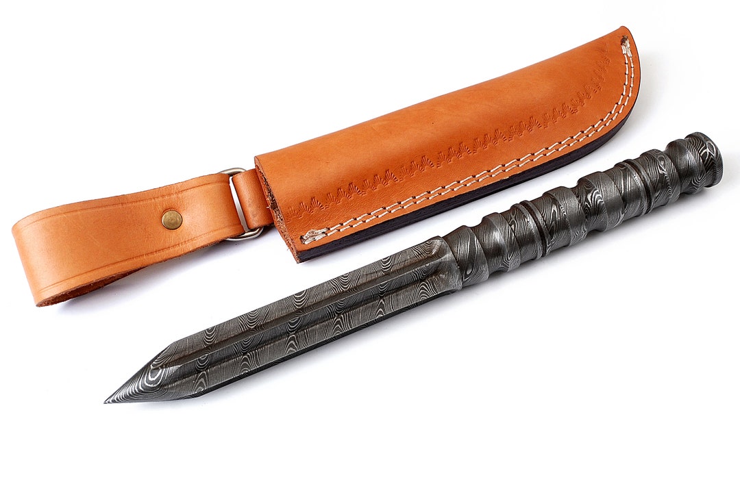 Hand Made Damascus Tri Dagger With Beautiful Leather Cover - Etsy