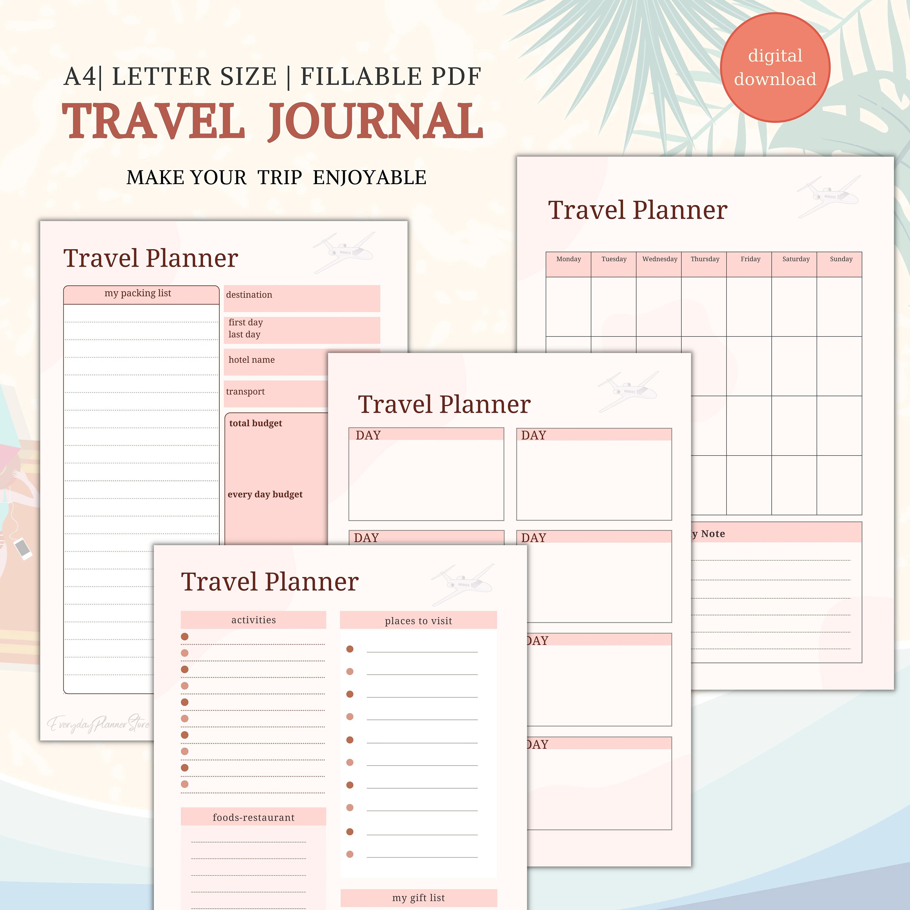 Vacation Travel Planner Weekly Travel Itinerary Saving - Etsy
