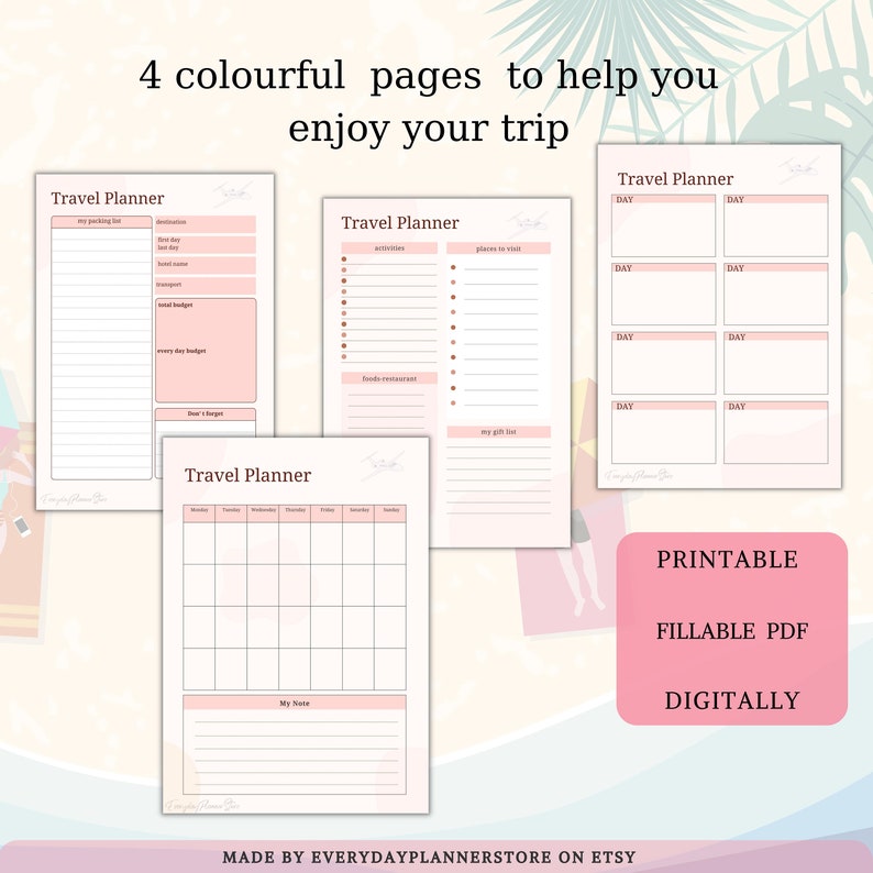 Vacation Travel Planner Weekly Travel Itinerary Saving - Etsy
