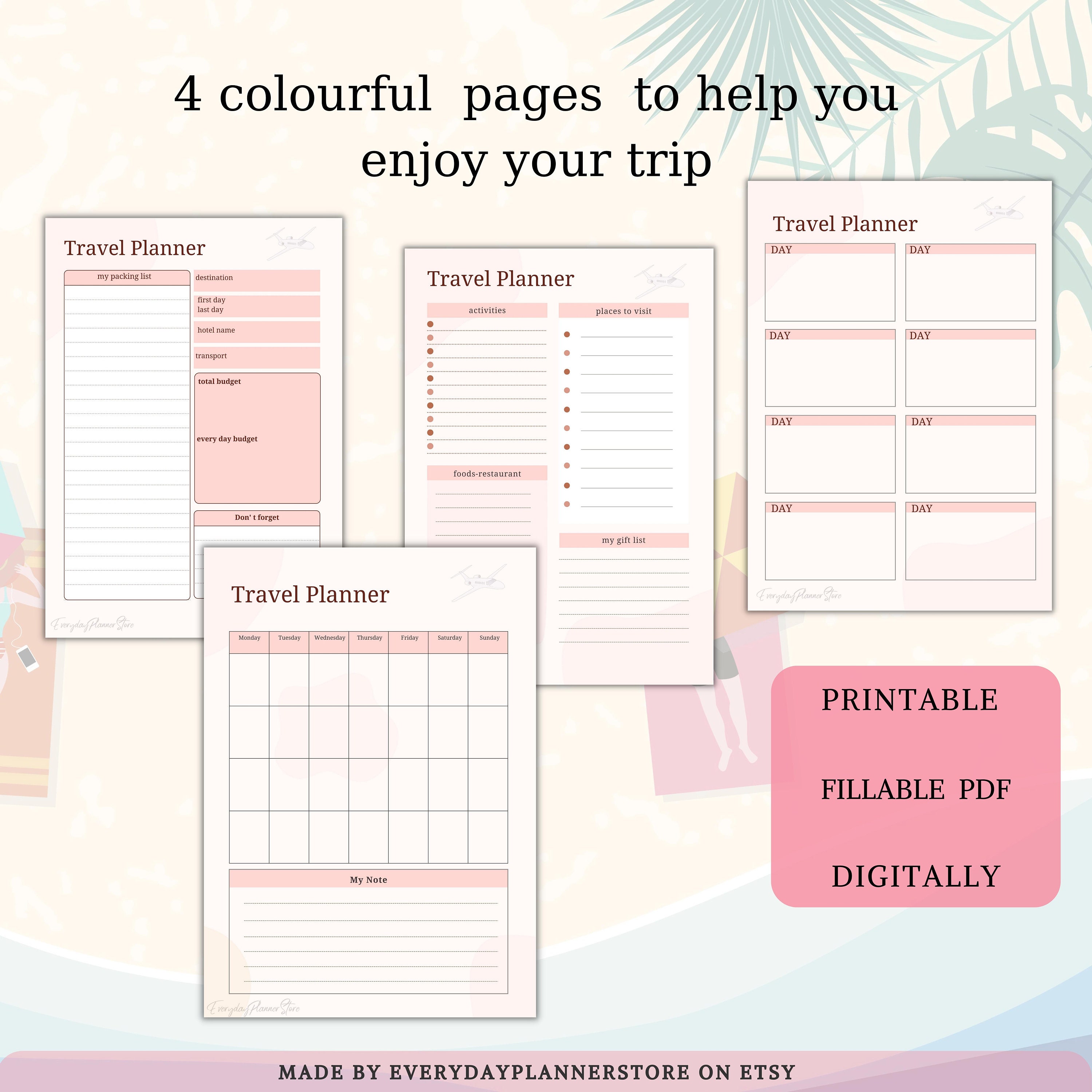Vacation Travel Planner Weekly Travel Itinerary Saving - Etsy